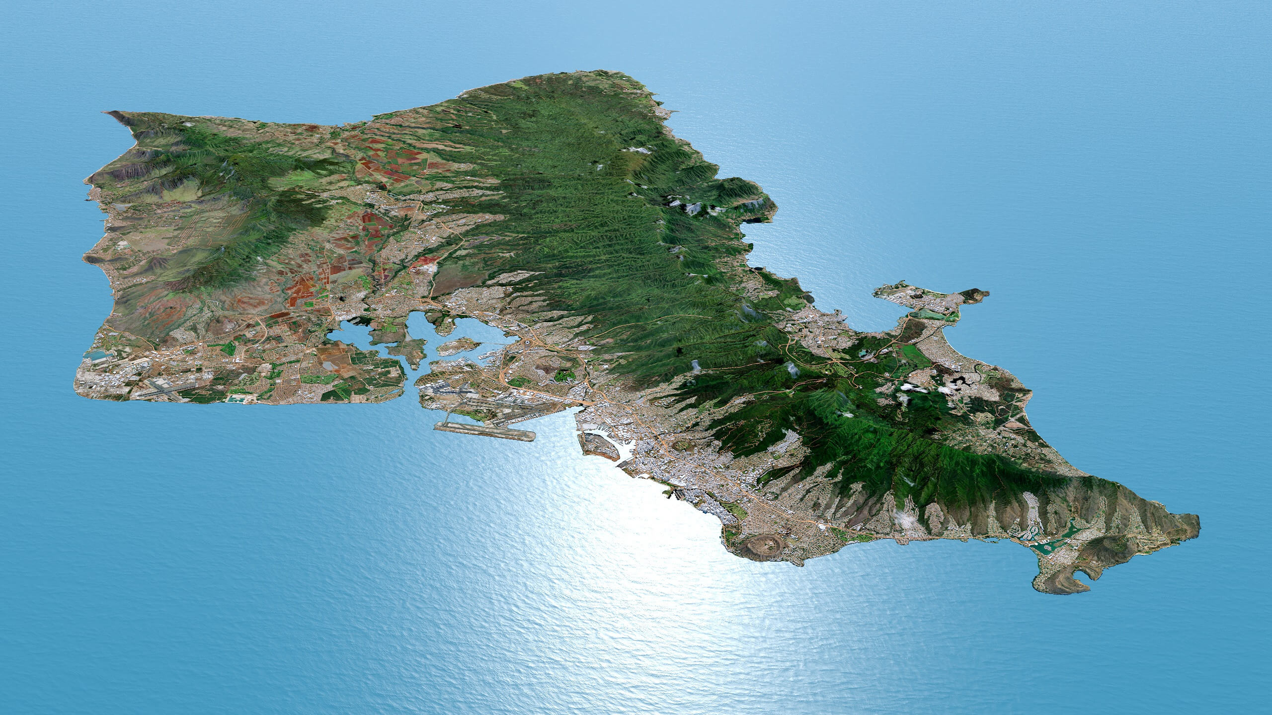 Oahu City Island Terrain 3D Model 90km by 3dstudio