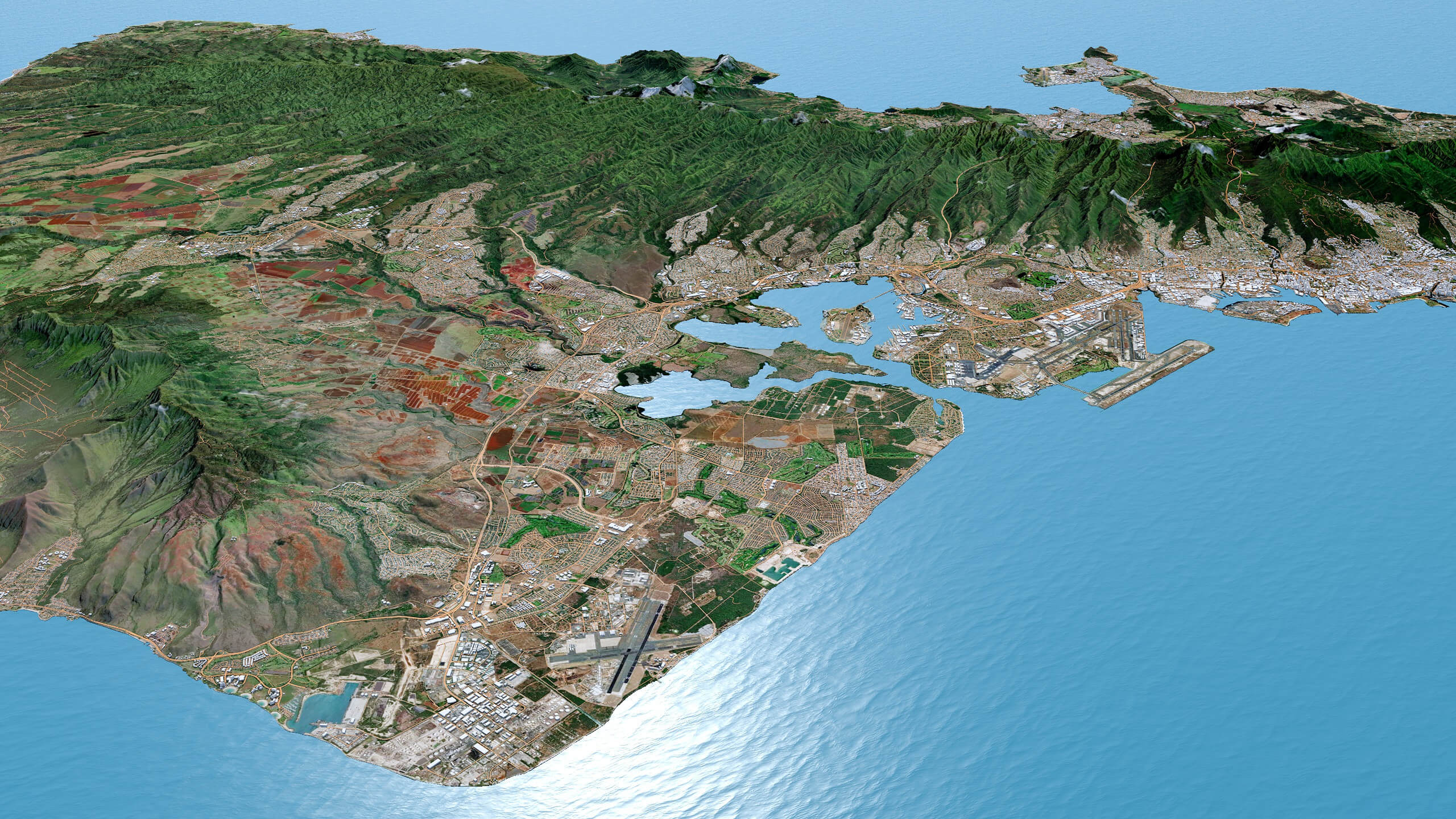 Oahu City Island Terrain 3D Model 90km by 3dstudio