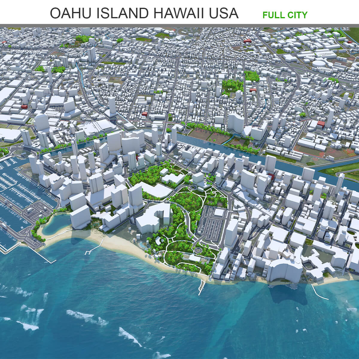 Oahu Island Hawaii USA 80km AI - 3D Model by 3dstudio
