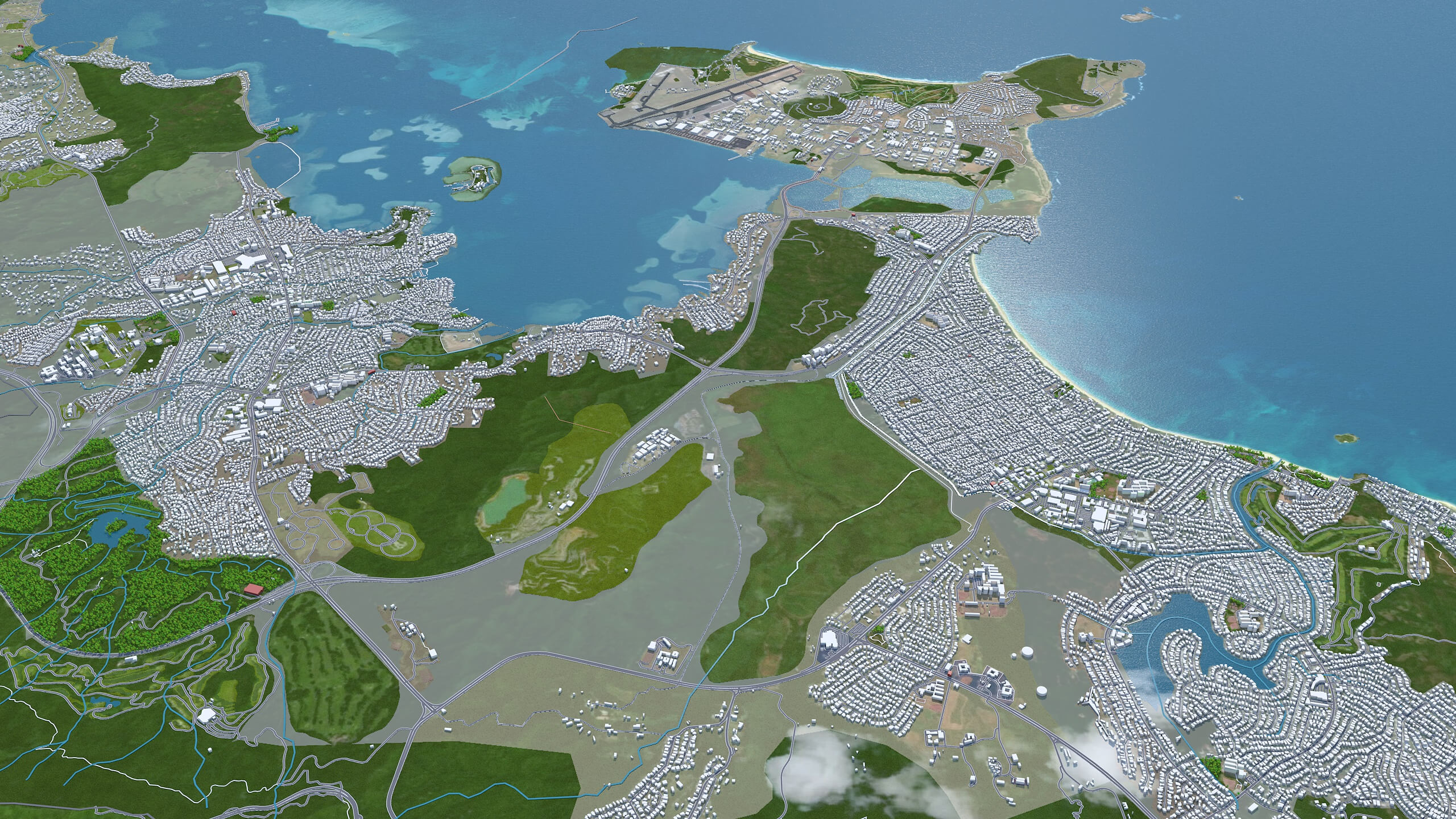 Oahu Island Hawaii, USA 80km - 3D Model by 3dstudio