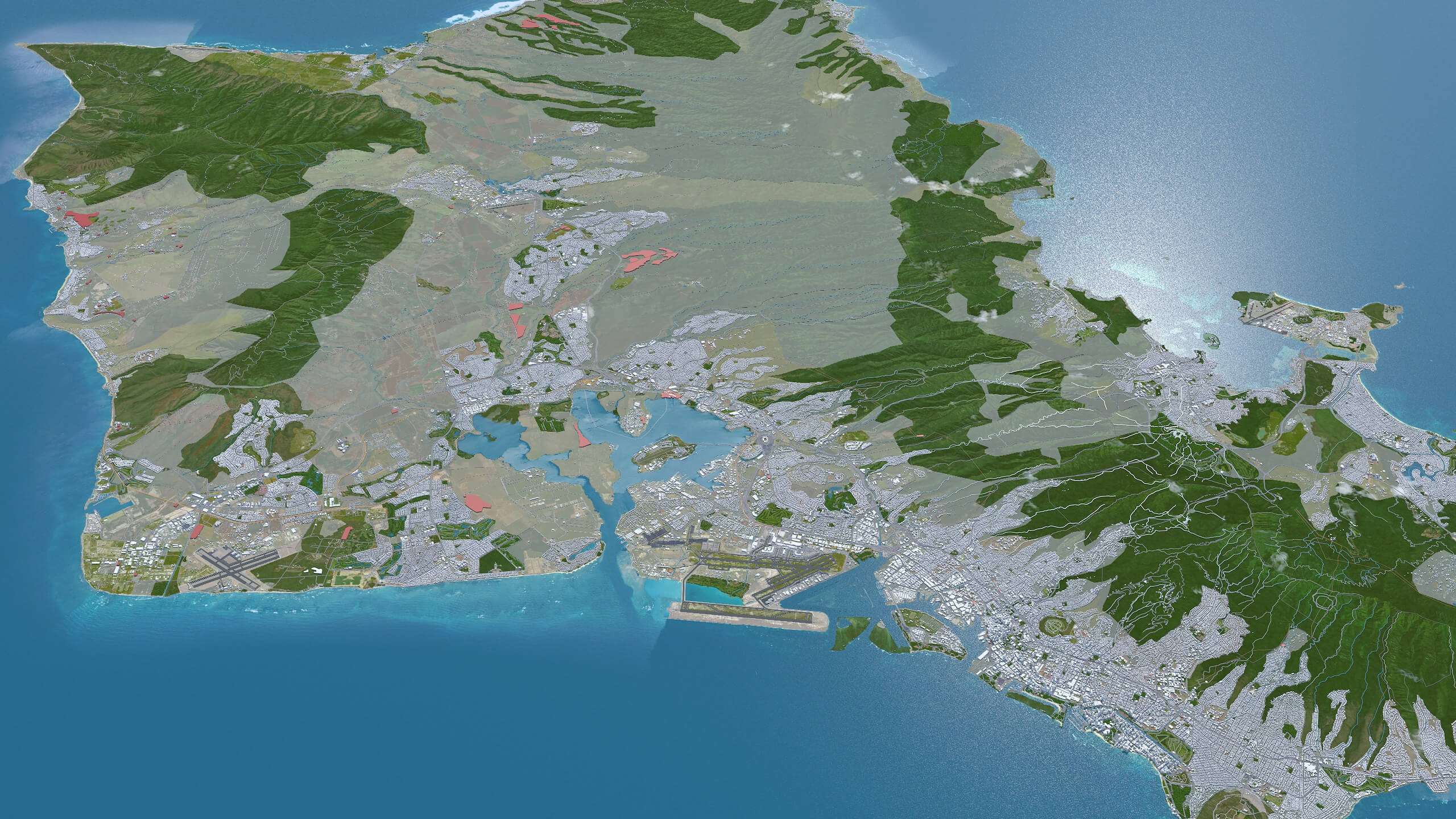 Oahu Island Hawaii, USA 80km - 3D Model by 3dstudio