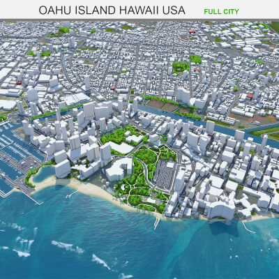 Oahu Island Hawaii, USA 80km - 3D Model by 3dstudio