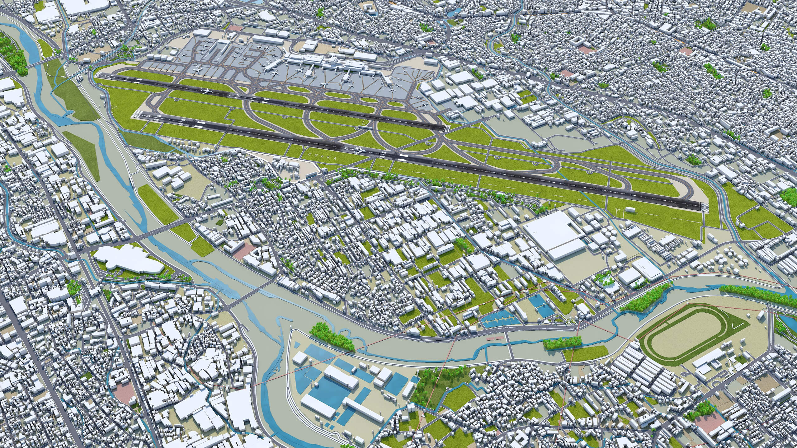 Osaka Airport 3D Model 10km by 3dstudio