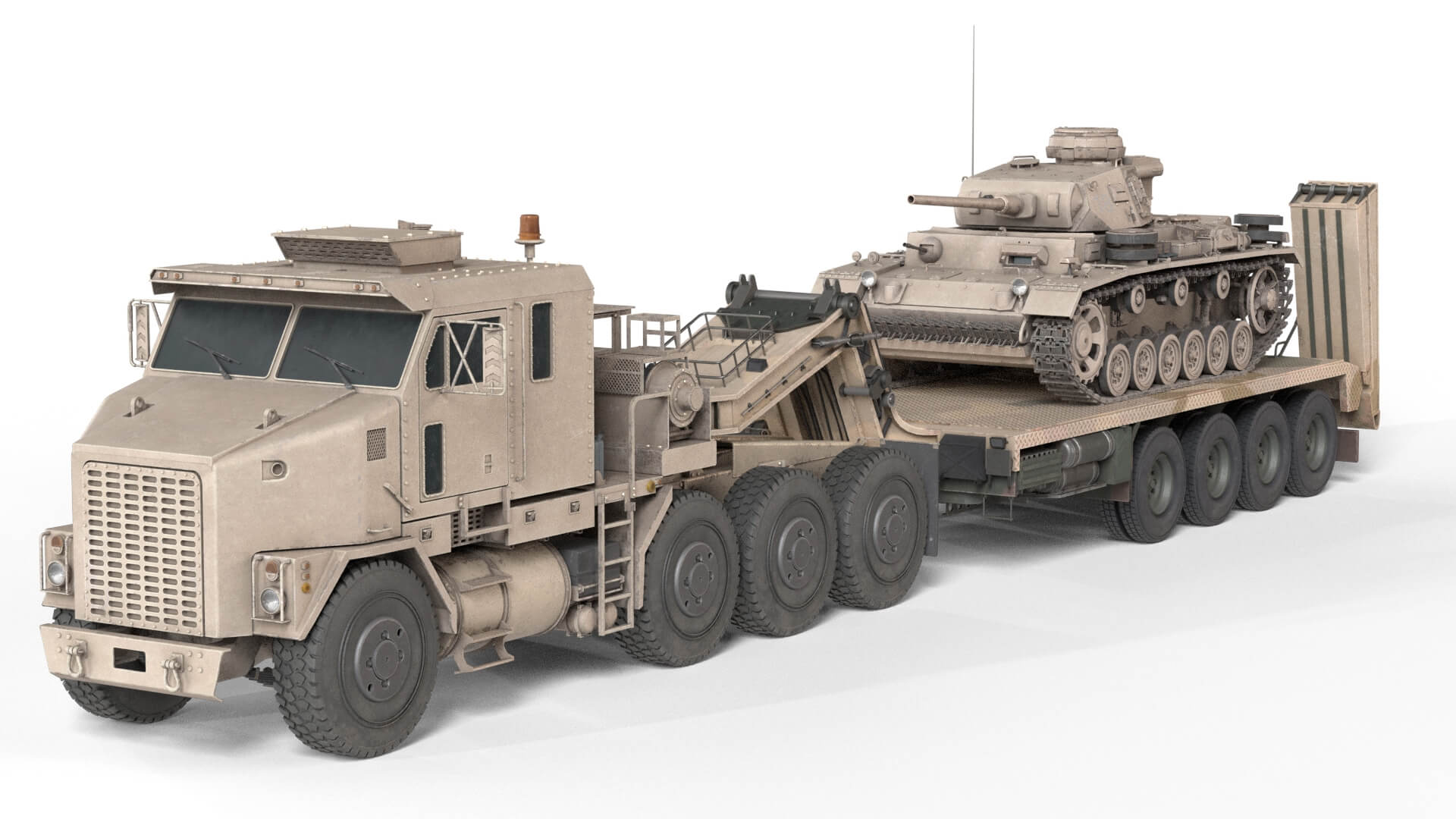 Oshkosh M1070 With Trailer Tank Model by 3dstudio