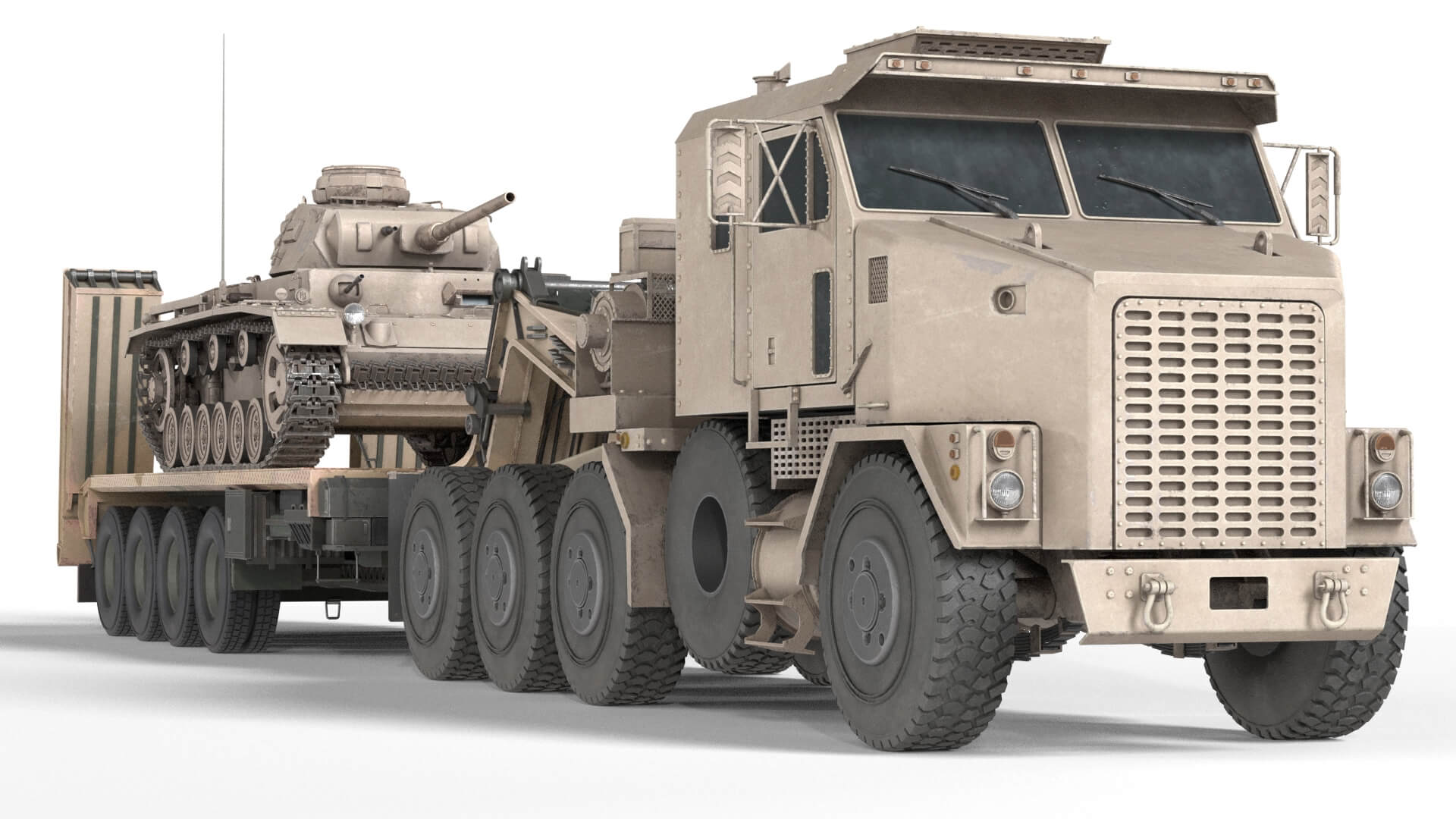 Oshkosh M1070 With Trailer Tank Model by 3dstudio