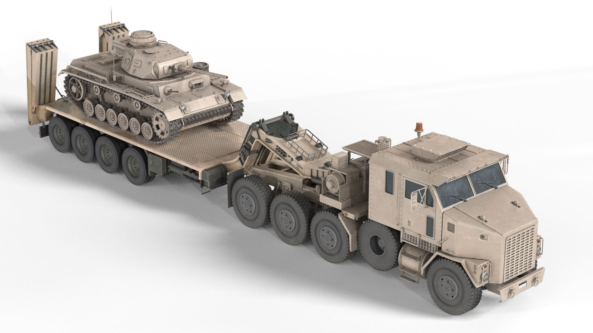 Oshkosh M1070 With Trailer Tank Model by 3dstudio