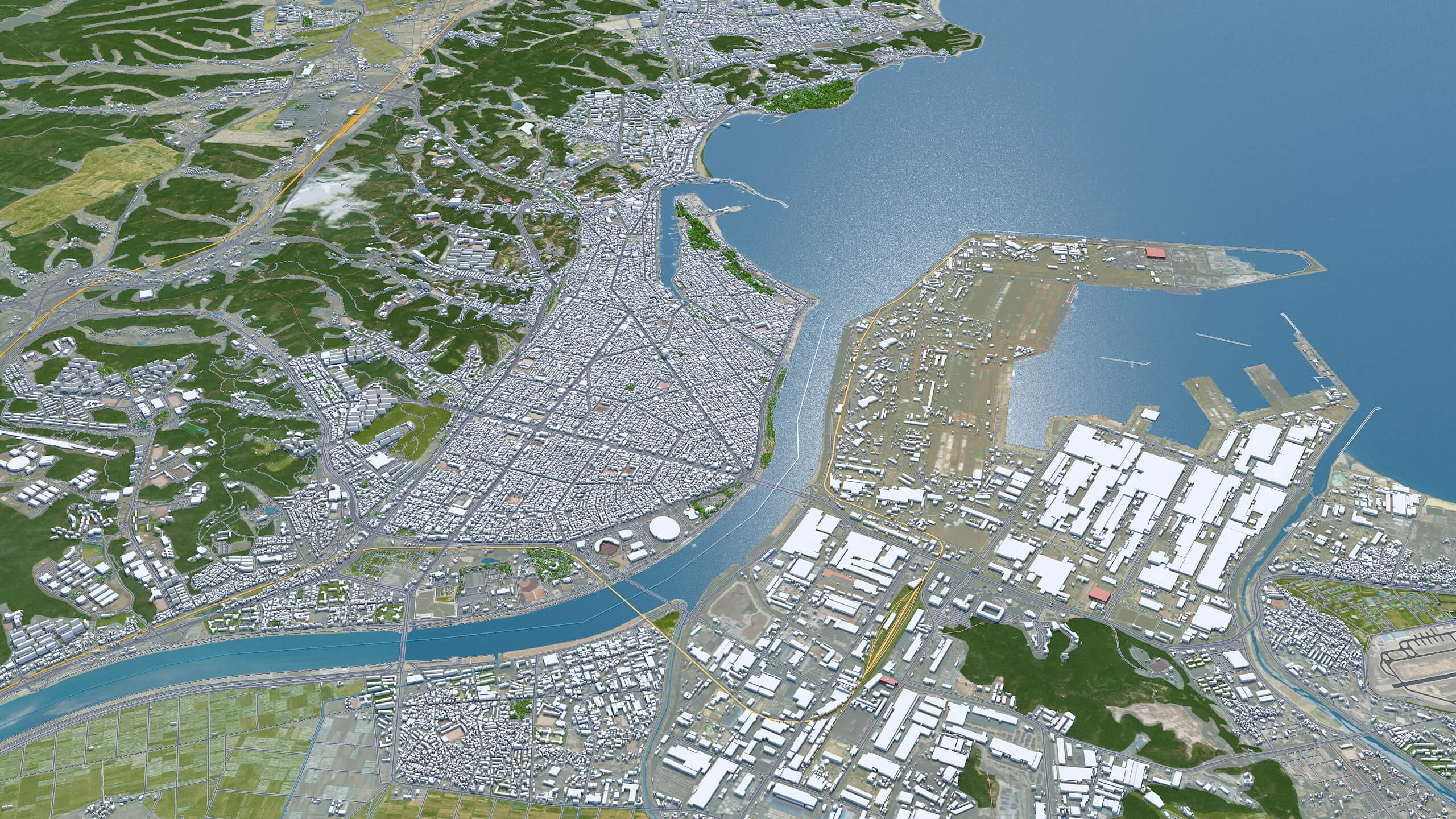 Pohang City South Korea 3D Model 60km by 3dstudio