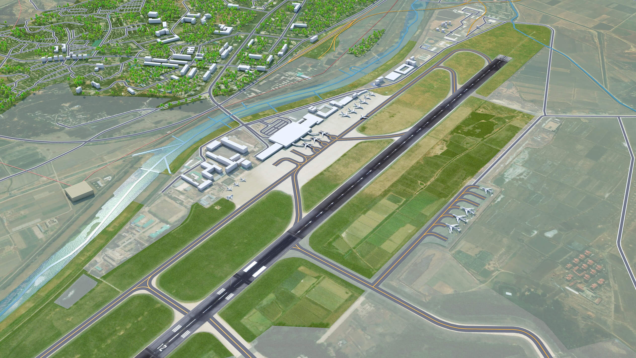 Pyongyang Sunan Airport 3D Model 10km by 3dstudio