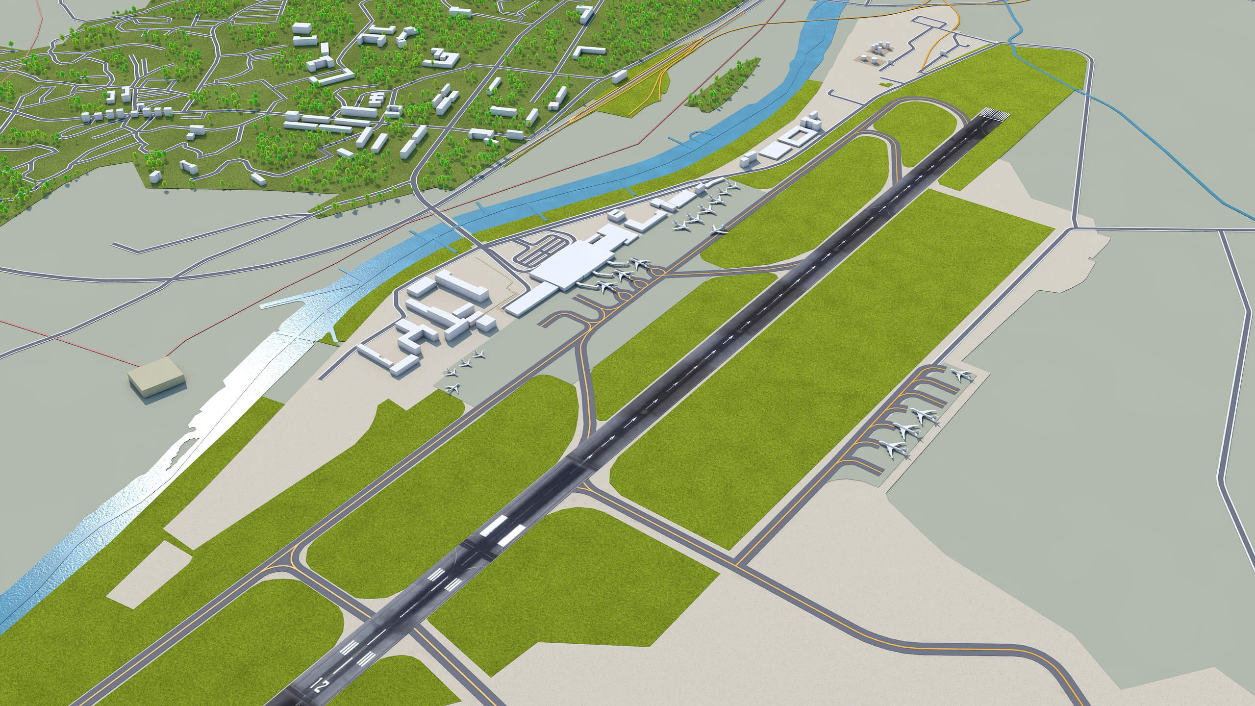 Pyongyang Sunan Airport 3D Model 10km by 3dstudio