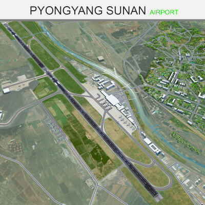 Pyongyang Sunan Airport 3D Model 10km by 3dstudio