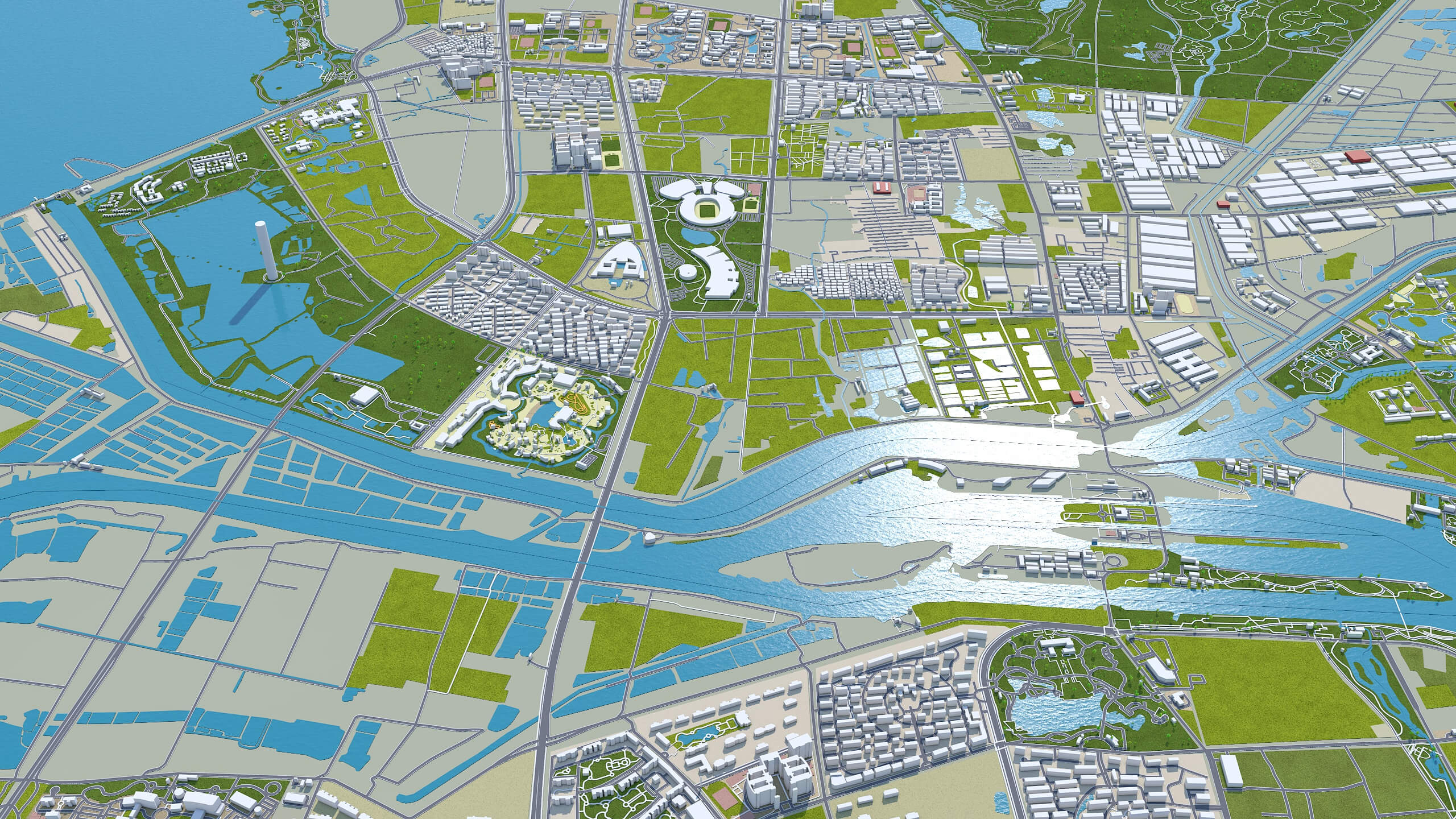 Suqian City Jiangsu China 3D Model 100km by 3dstudio