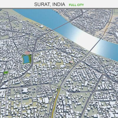 Surat, India 40km - 3D Model by 3dstudio