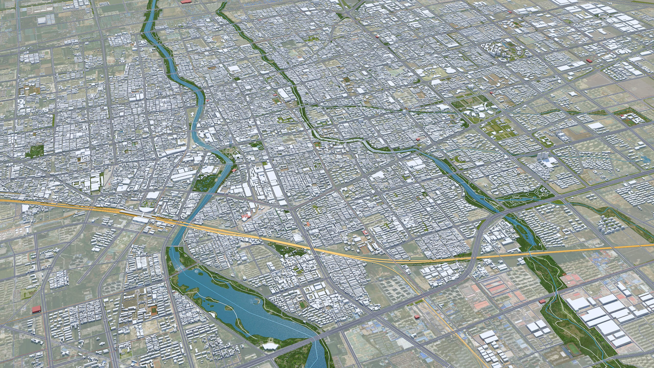 Weifang City Shandong China 3D Model 50km by 3dstudio