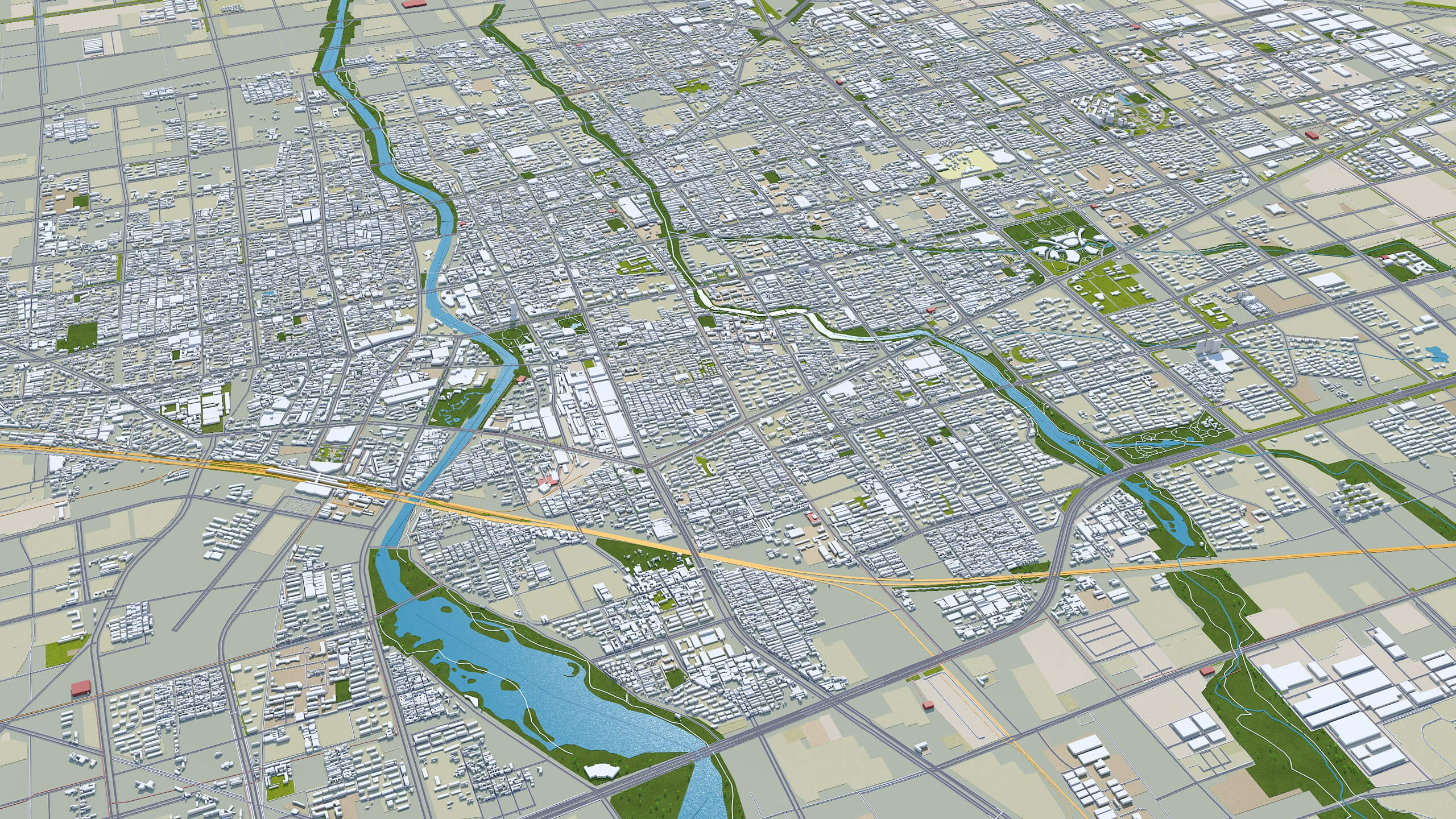 Weifang City Shandong China 3D Model 50km by 3dstudio