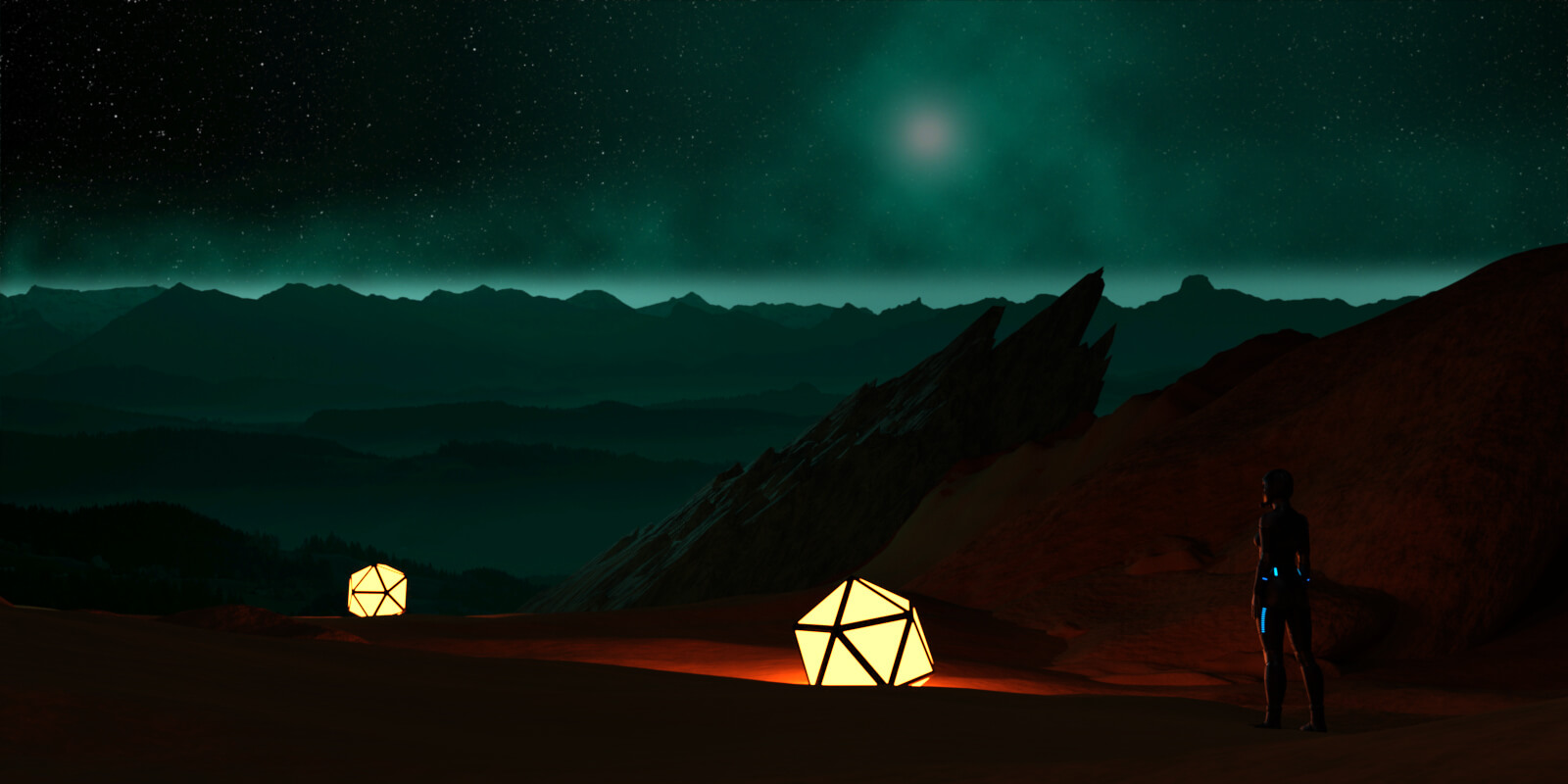 Alien Planet Landscape Camera 2 3D Render, Digital Art by 3dxg