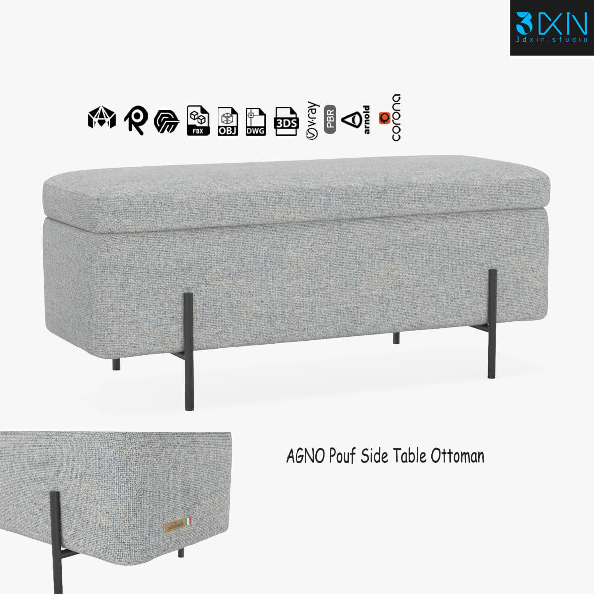 Agno Pouf Side Table Ottoman - 3D Model by 3dxin