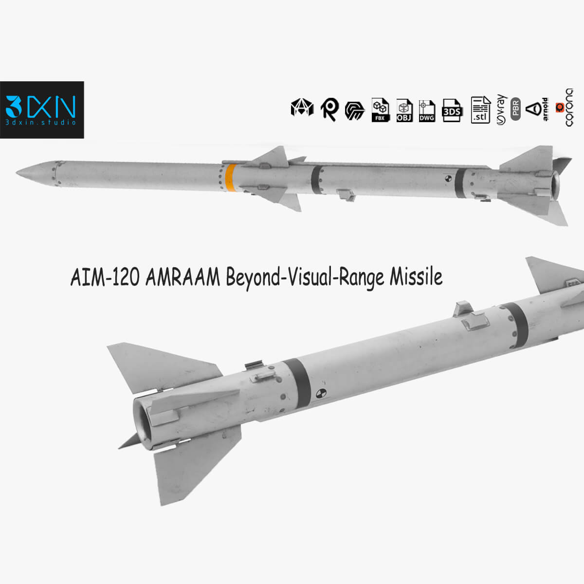 AIM-120 Amraam Beyond-Visual-Range Missile 3D Model by 3dxin