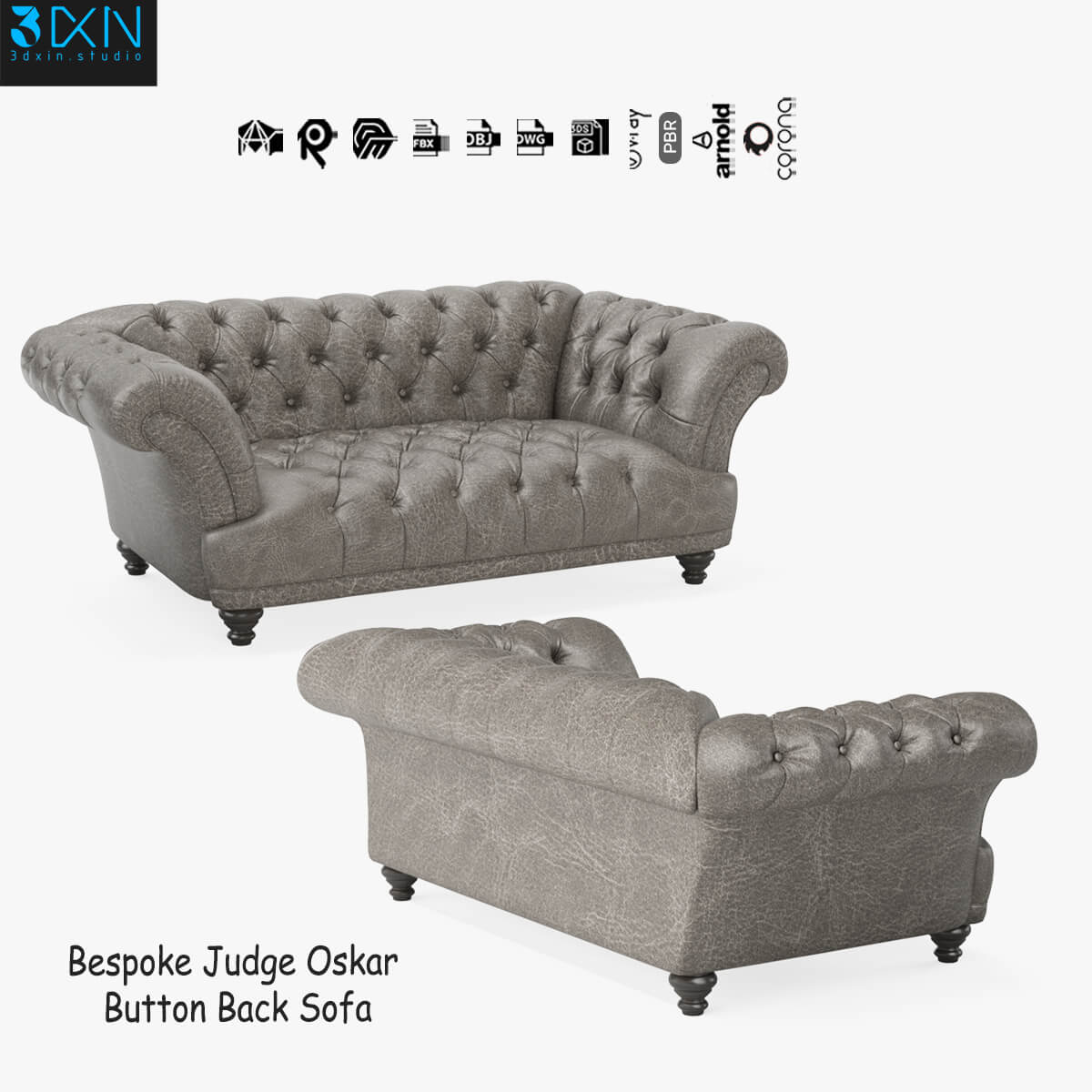 Bespoke Judge Oskar Button Back Sofa - 3D Model by 3dxin