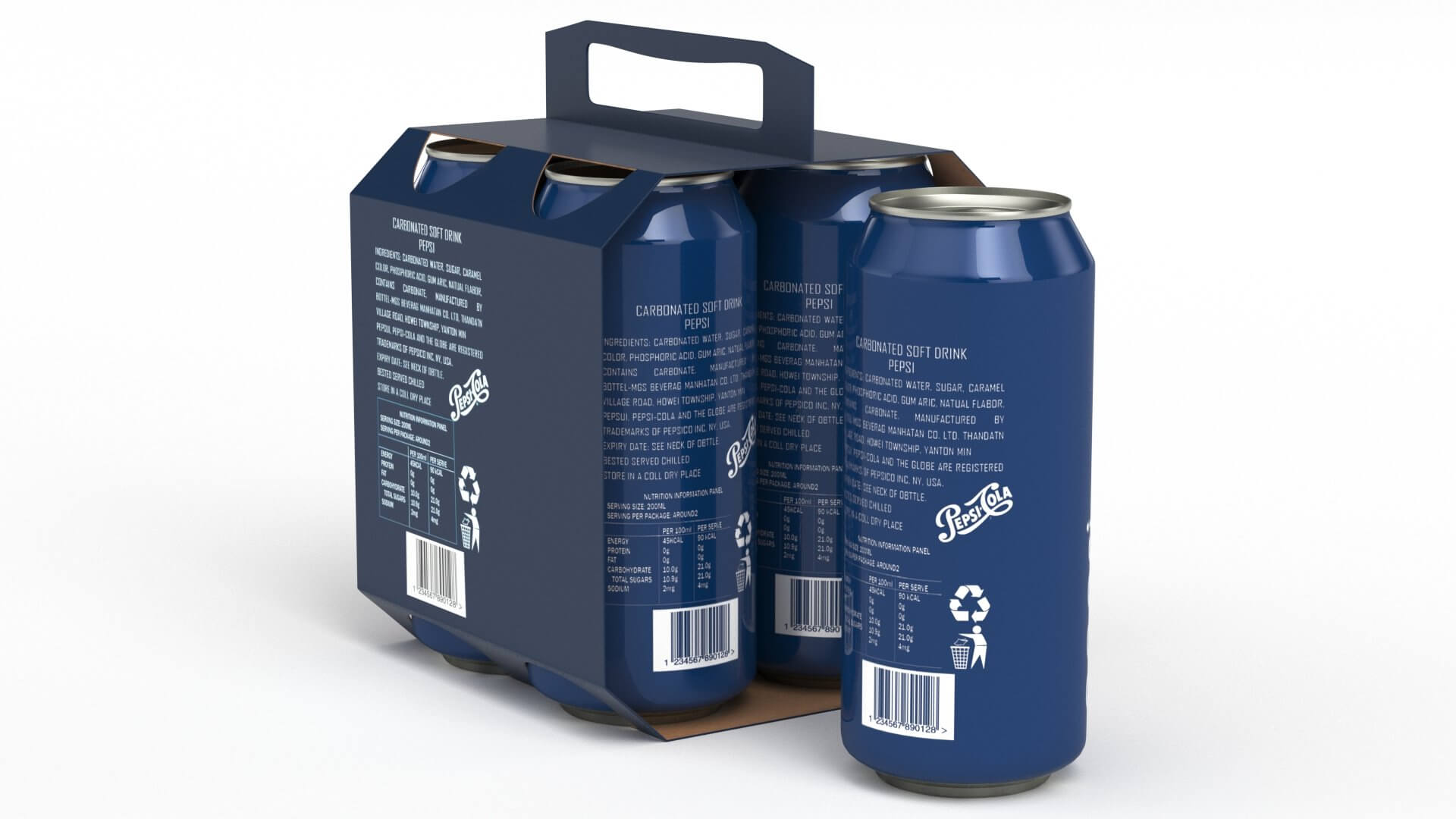 Six Pack of Cans Carton Packaging For 200ml 4 Cans - 3D Model by 3dxin