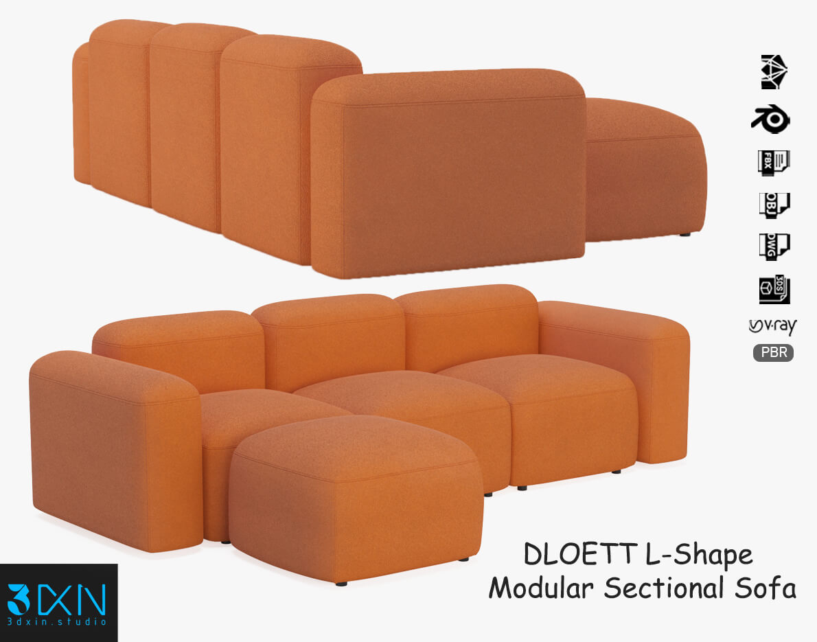 Dloett L Shape Modular Sectional Sofa - 3D Model by 3dxin