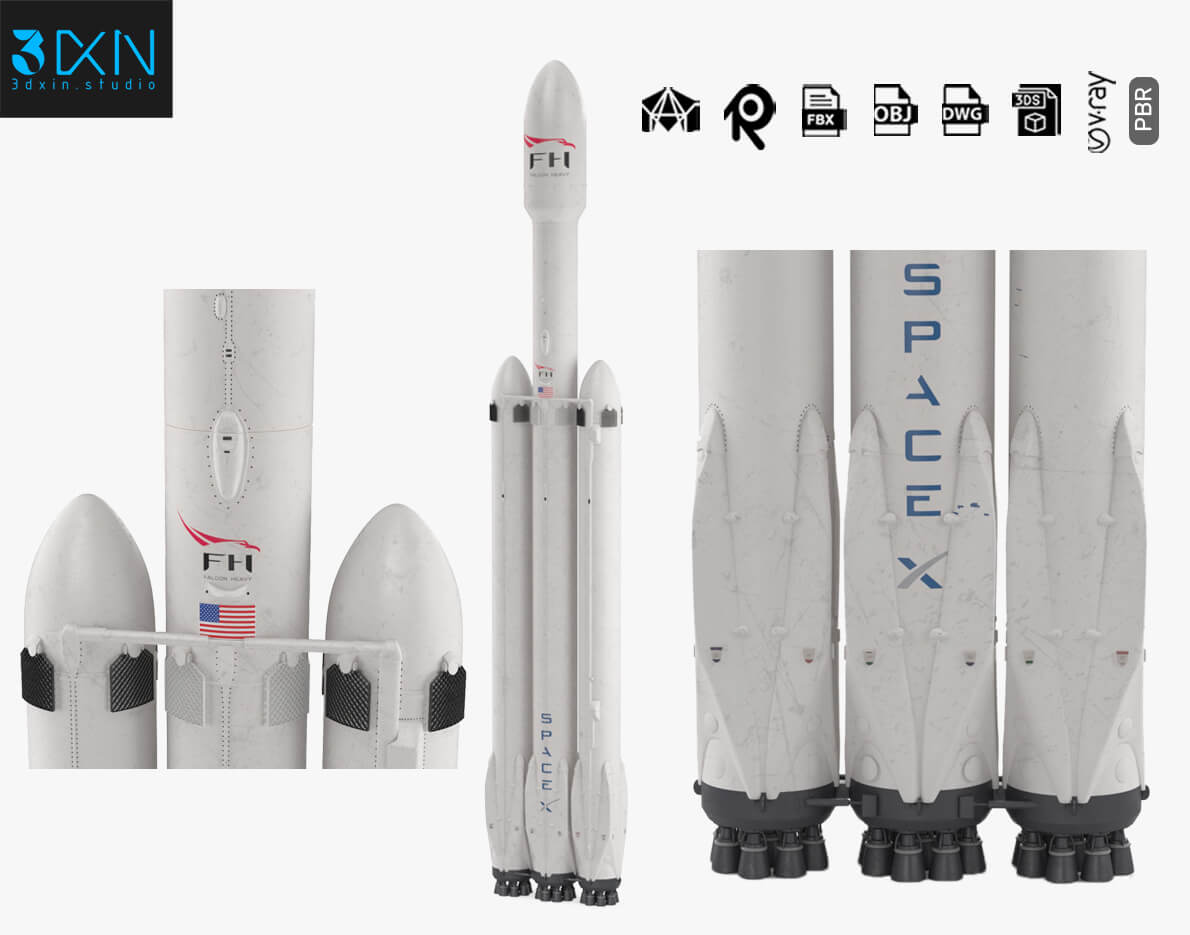 Falcon Heavy, SpaceX's Heavy-Lift Cargo Rocket 3D Model by 3dxin