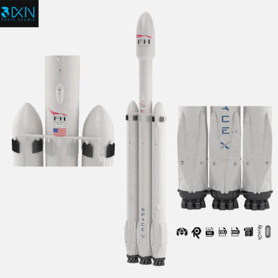 Falcon Heavy, SpaceX's Heavy-Lift Cargo Rocket 3D Model by 3dxin