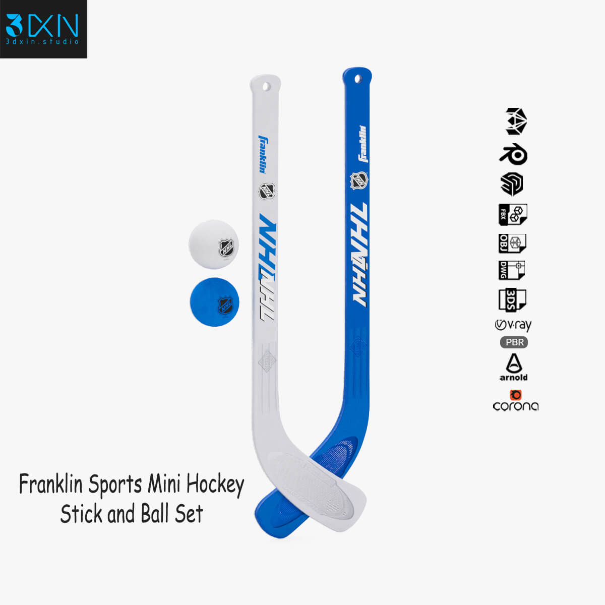 Franklin Sports Mini Hockey Stick and Ball Set - 3D Model by 3dxin