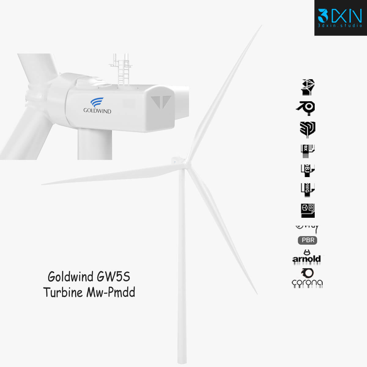 Goldwind Gw5S Turbine Mw-Pmdd Windmill 3D Model by 3dxin