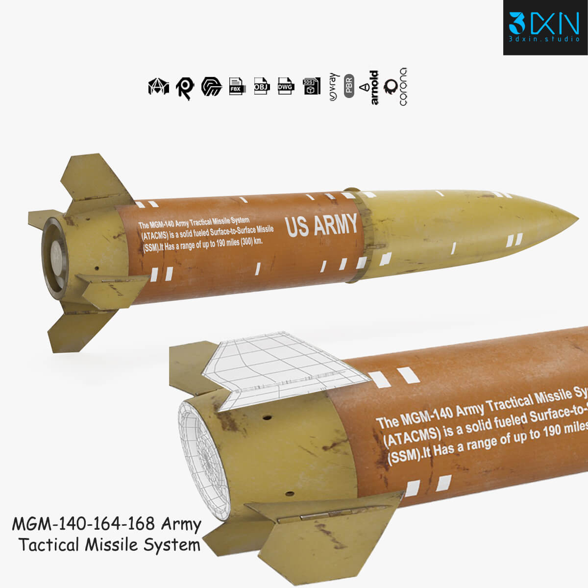 MGM-140-164-168 Army Tactical Missile System 3D Model by 3dxin