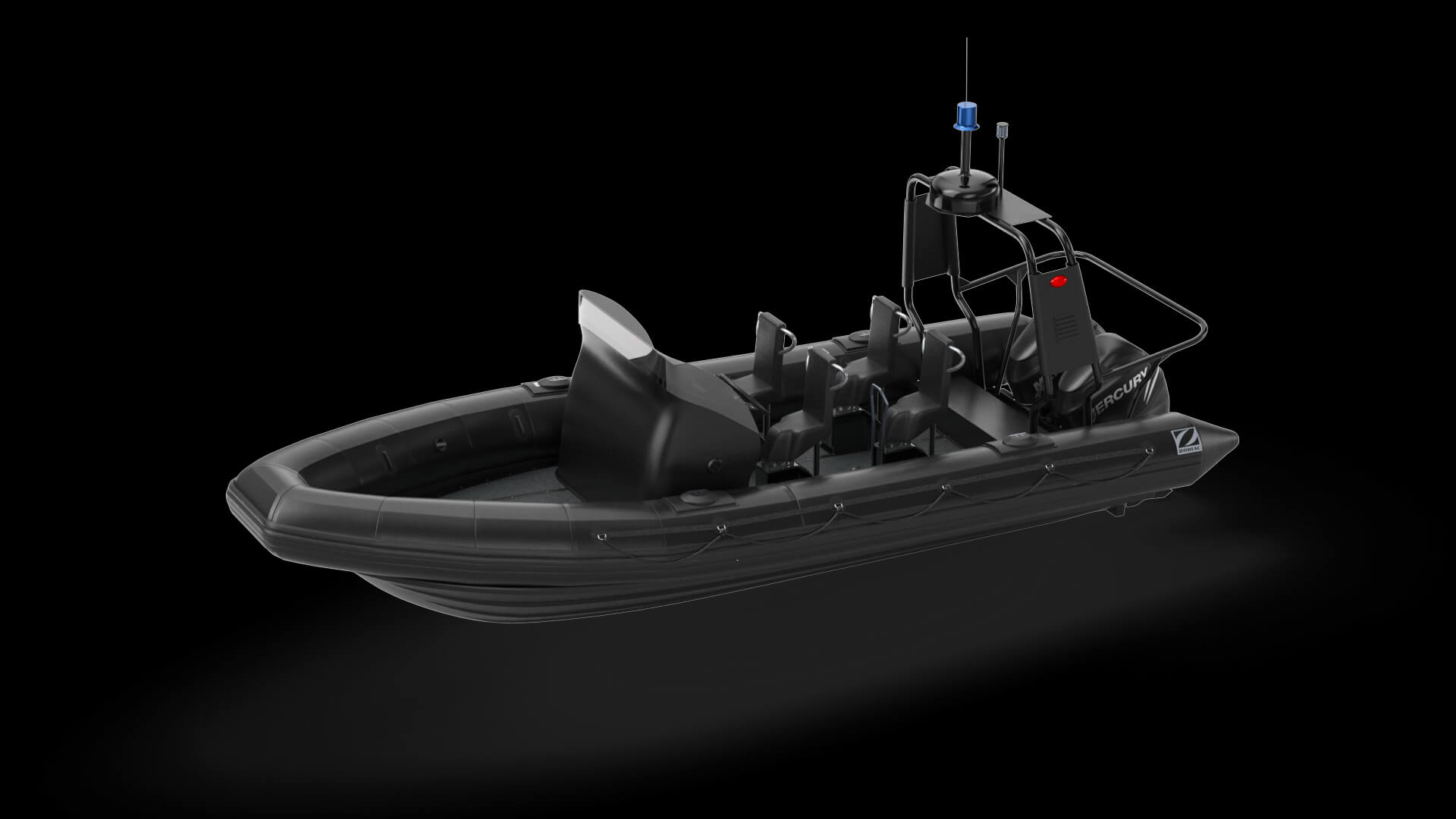 Military Inflatable Boat Zodiac With Mercury - 3D Model by 3dxin