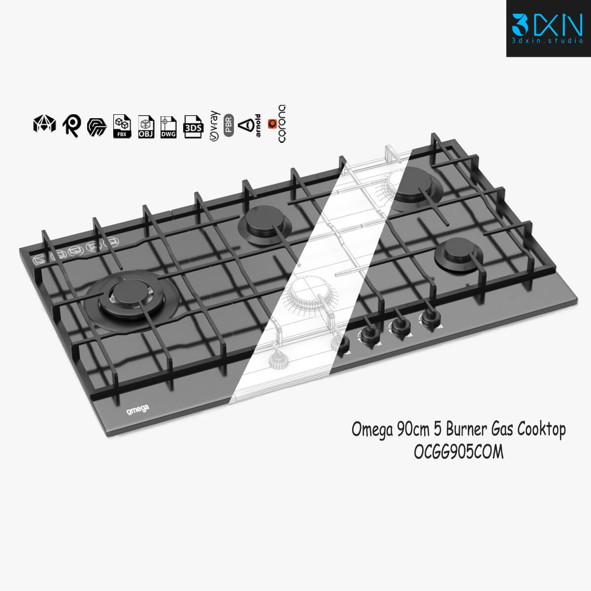 Omega 90cm 5 Burner Gas Cooktop Ocgg905Com - 3D Model by 3dxin