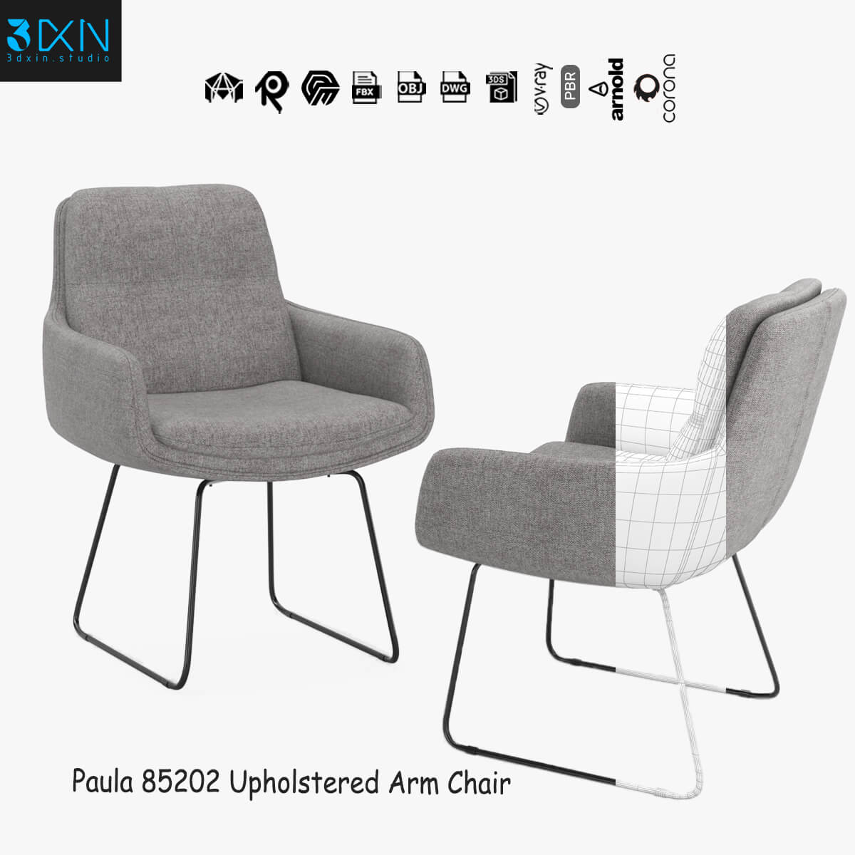 Paula 85202 Upholstered Arm Chair - 3D Model by 3dxin