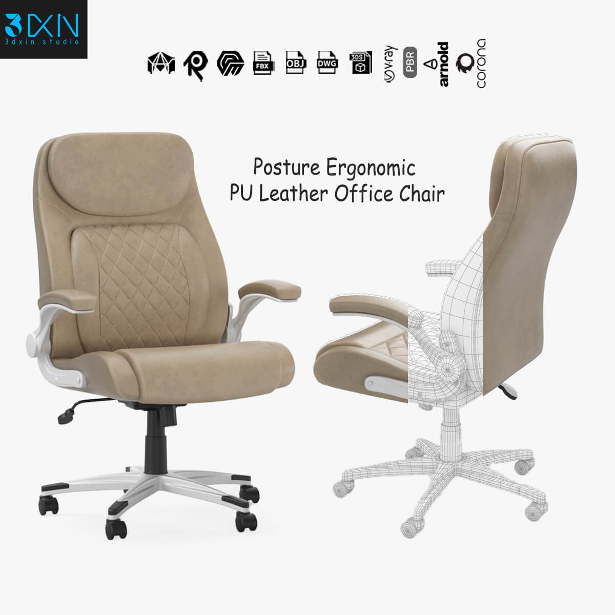 Posture Ergonomic Pu Leather Office Chair - 3D Model by 3dxin