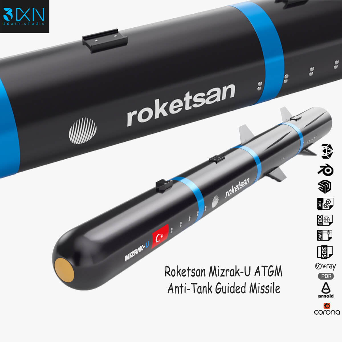 Roketsan Mizrak-U ATGM Anti-Tank Guided Missile 3D Model by 3dxin