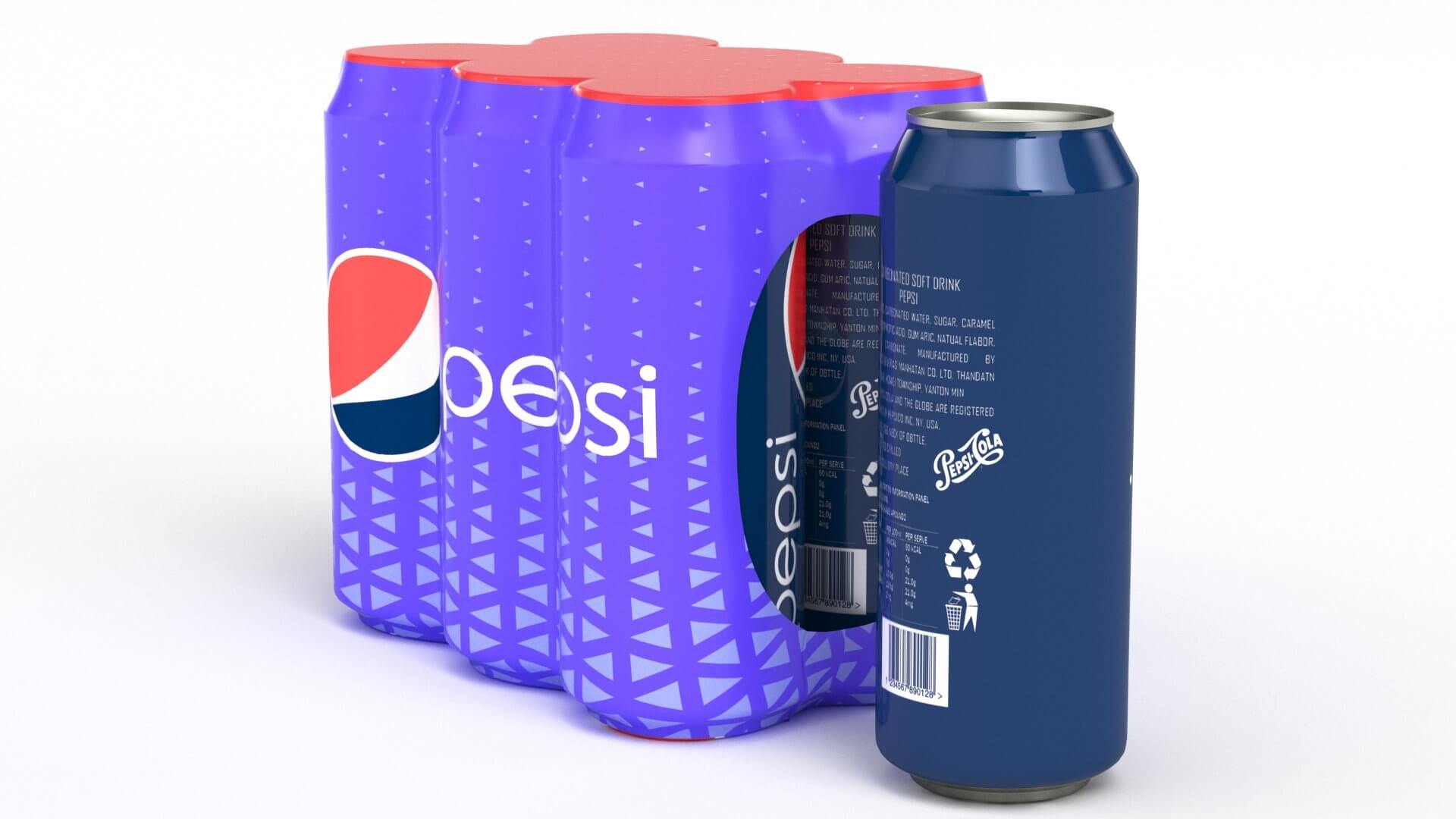 Six Pack of Pepsi Cans Shrinkwrapped - 3D Model by 3dxin