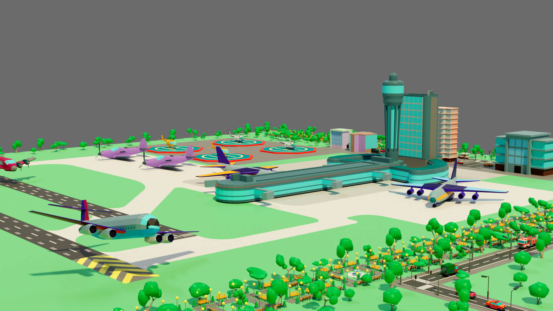 Cartoon Airport - 3D Model by 7ka
