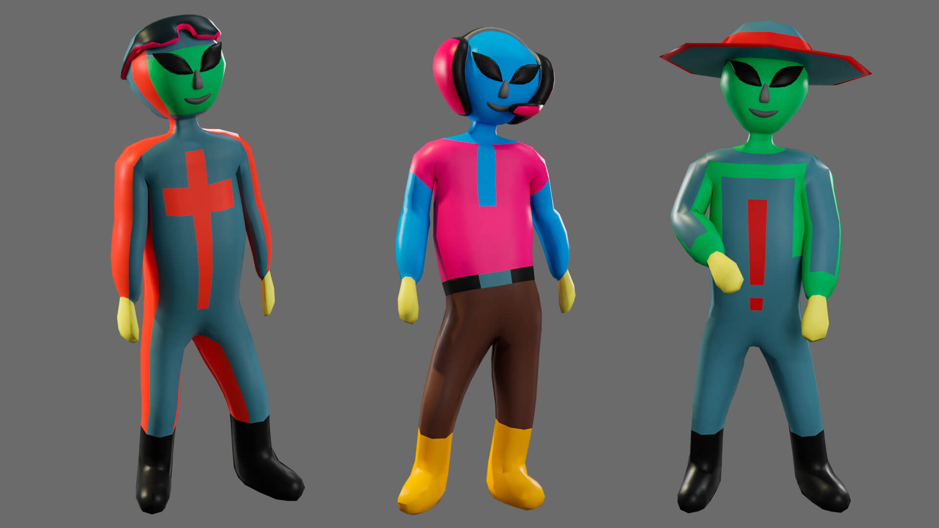 Cartoon Characters-3 Aliens 3D Model by 7ka