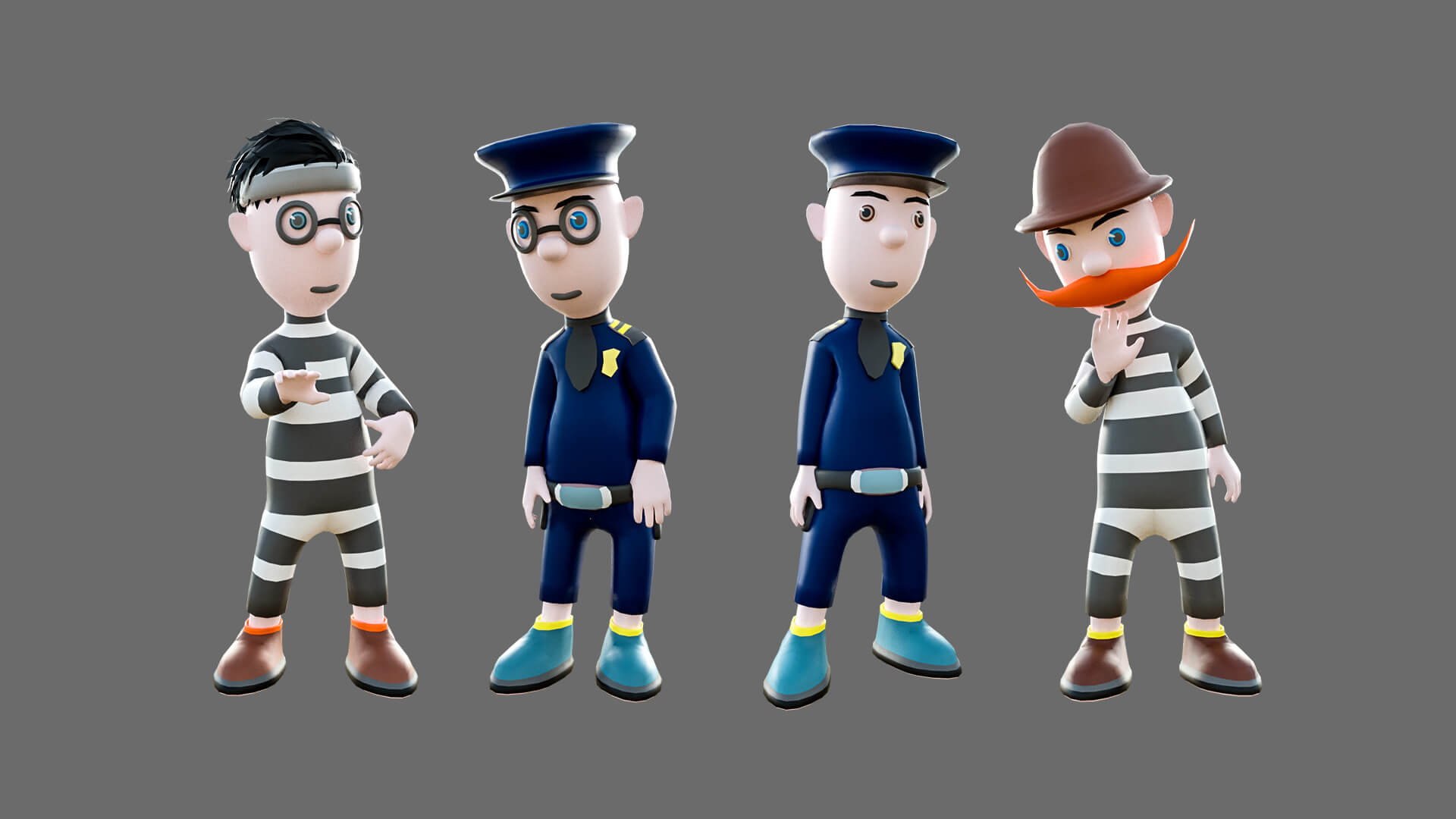 Cartoon Characters-Jailer and Policeman 3D Model by 7ka