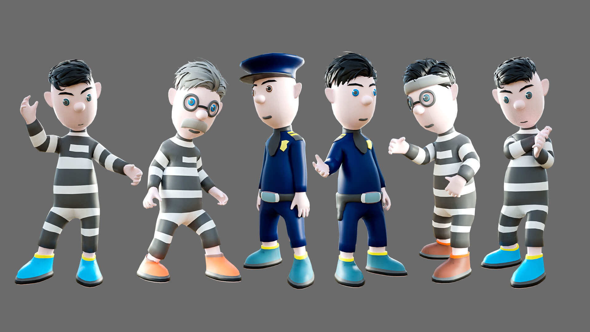 Cartoon Characters-Jailer and Policeman 3D Model by 7ka