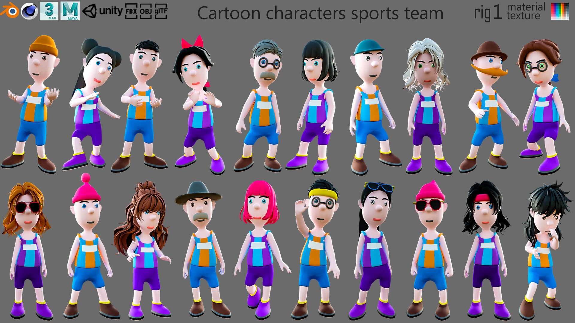 Cartoon Characters Sports Team - 3D Model by 7ka