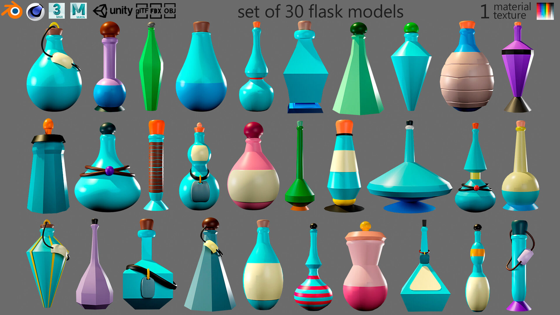 Cartoon Flasks - 3D Model by 7ka