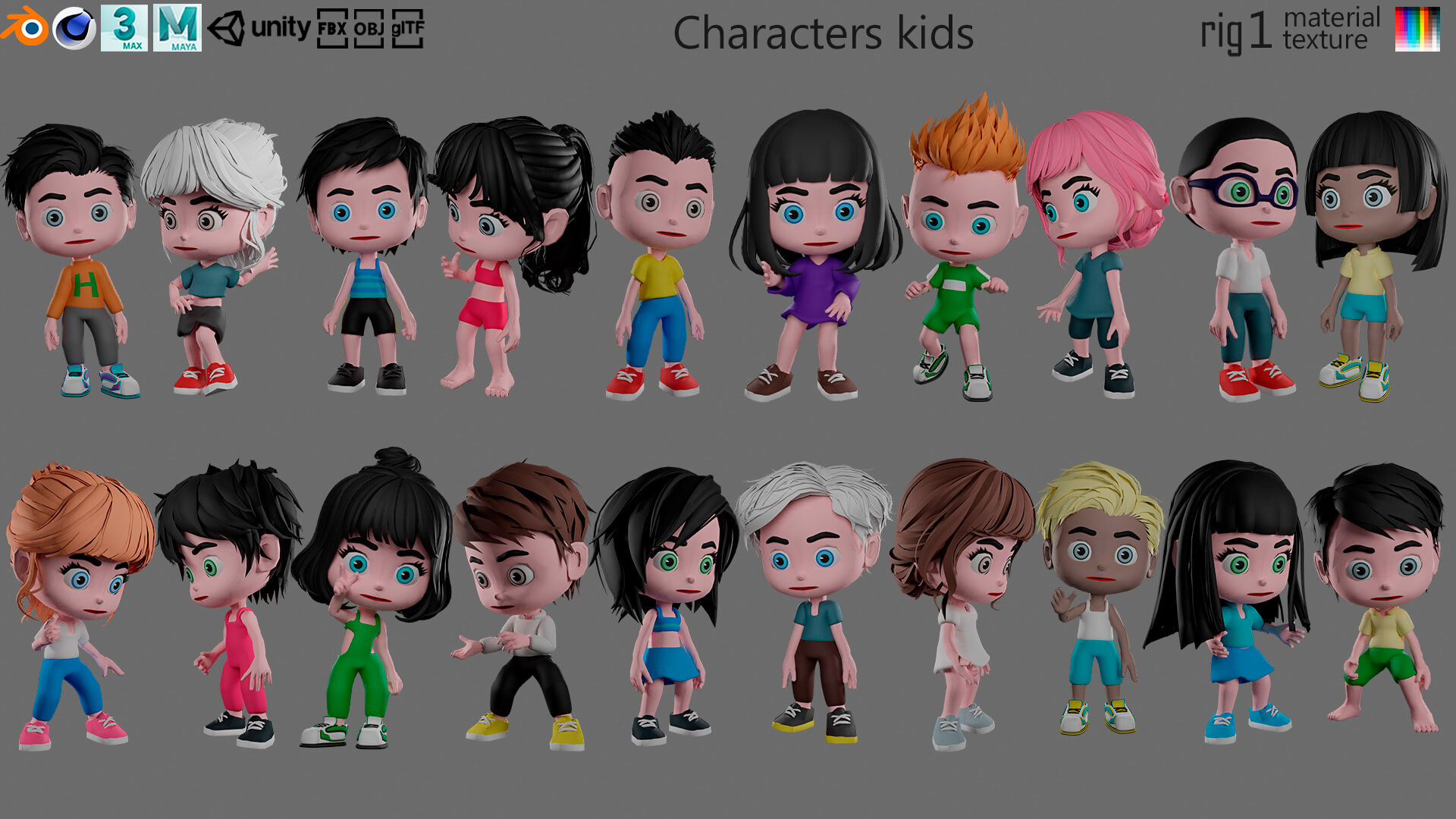Characters Kids - 3D Model by 7ka