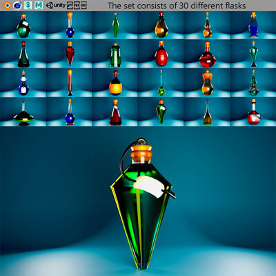 Flasks Low-poly 3D Model by 7ka