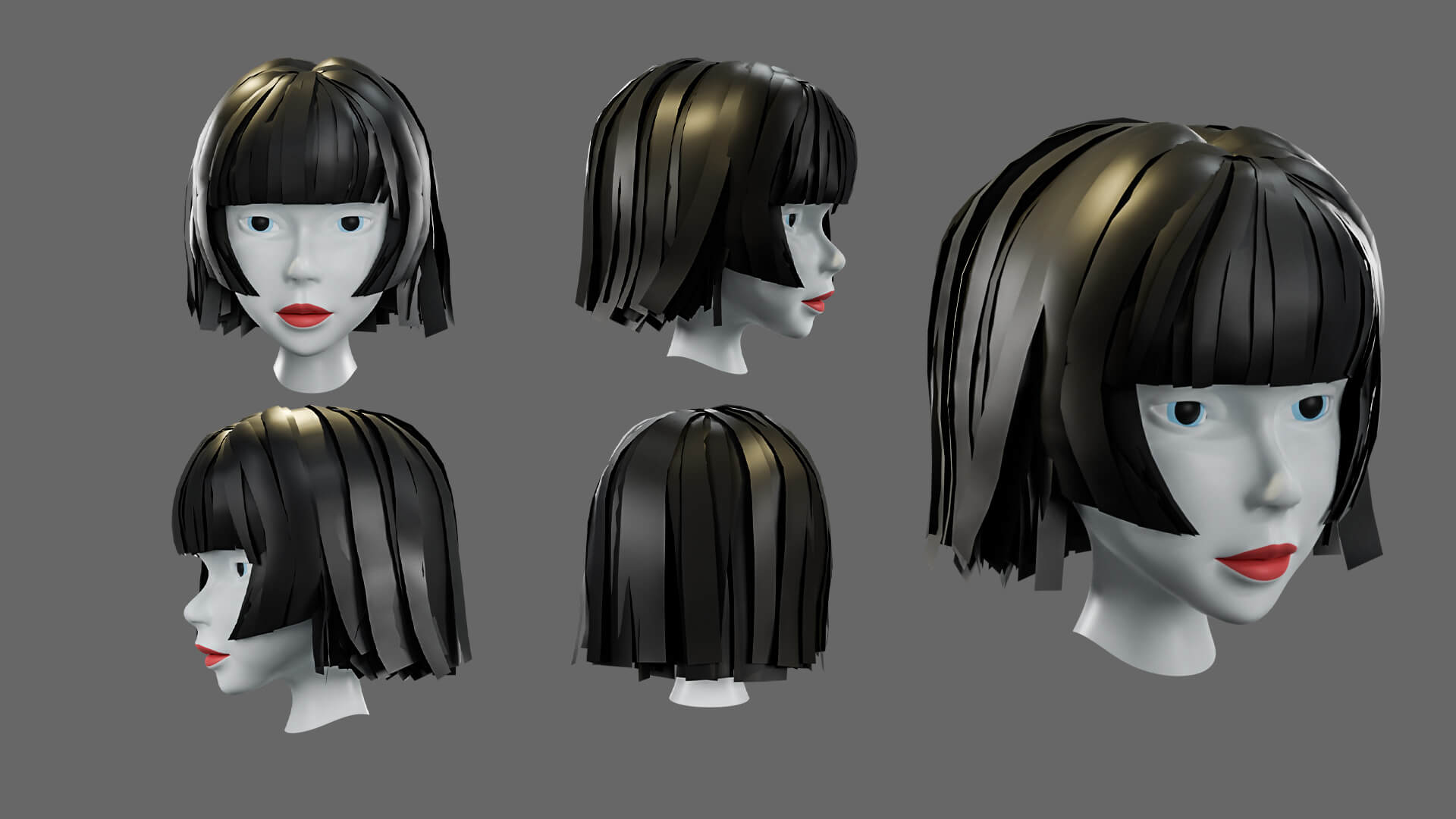Hairstyles for Girls Low Poly 3D Model by 7ka