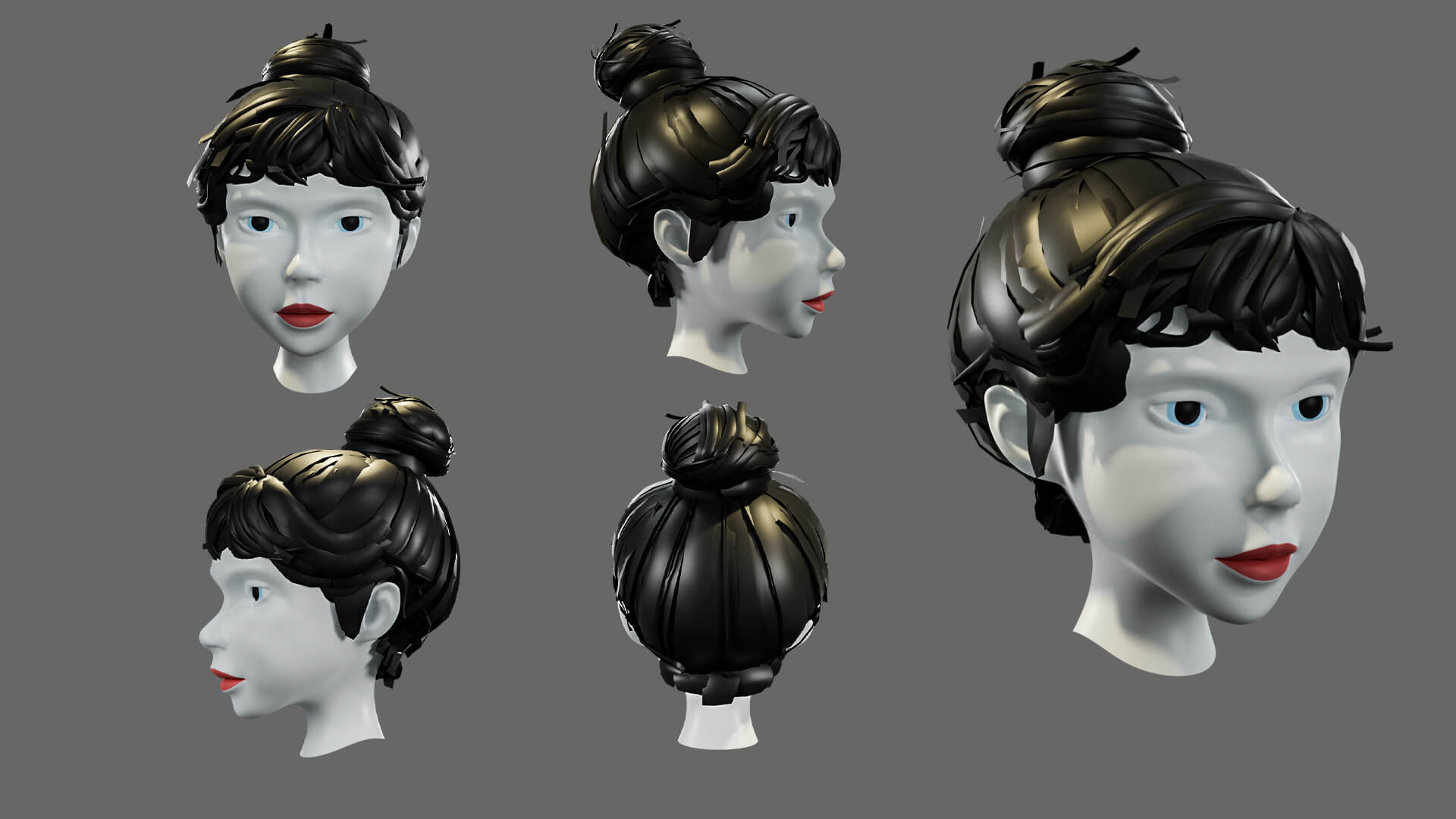 Hairstyles for Girls Low Poly 3D Model by 7ka
