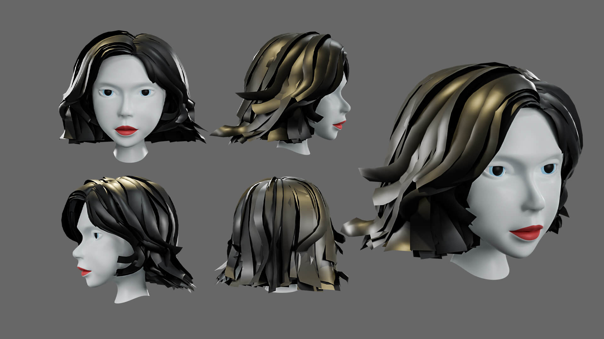 Hairstyles for Girls Low Poly 3D Model by 7ka