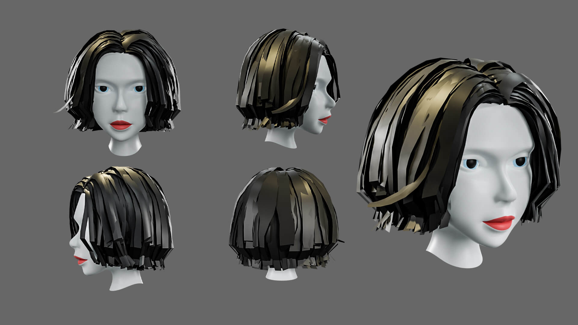 Hairstyles for Girls Low Poly 3D Model by 7ka