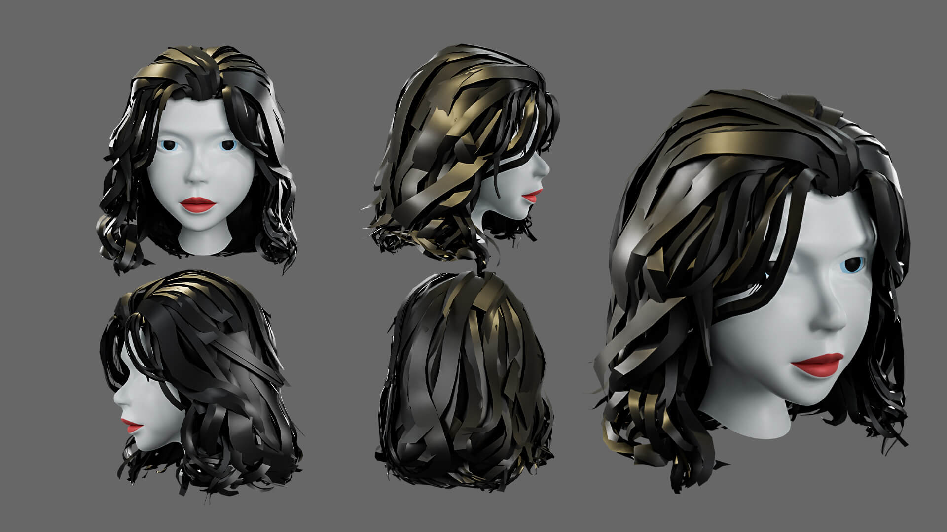 Hairstyles for Girls Low Poly 3D Model by 7ka