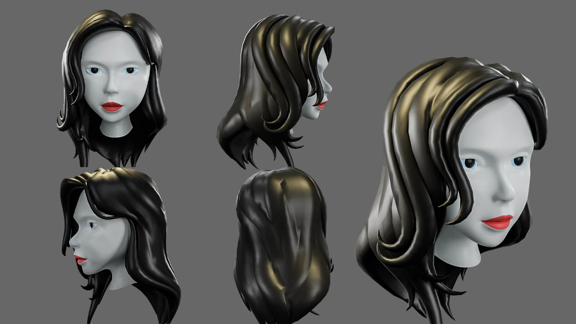 Hairstyles for Girls Low Poly 3D Model by 7ka