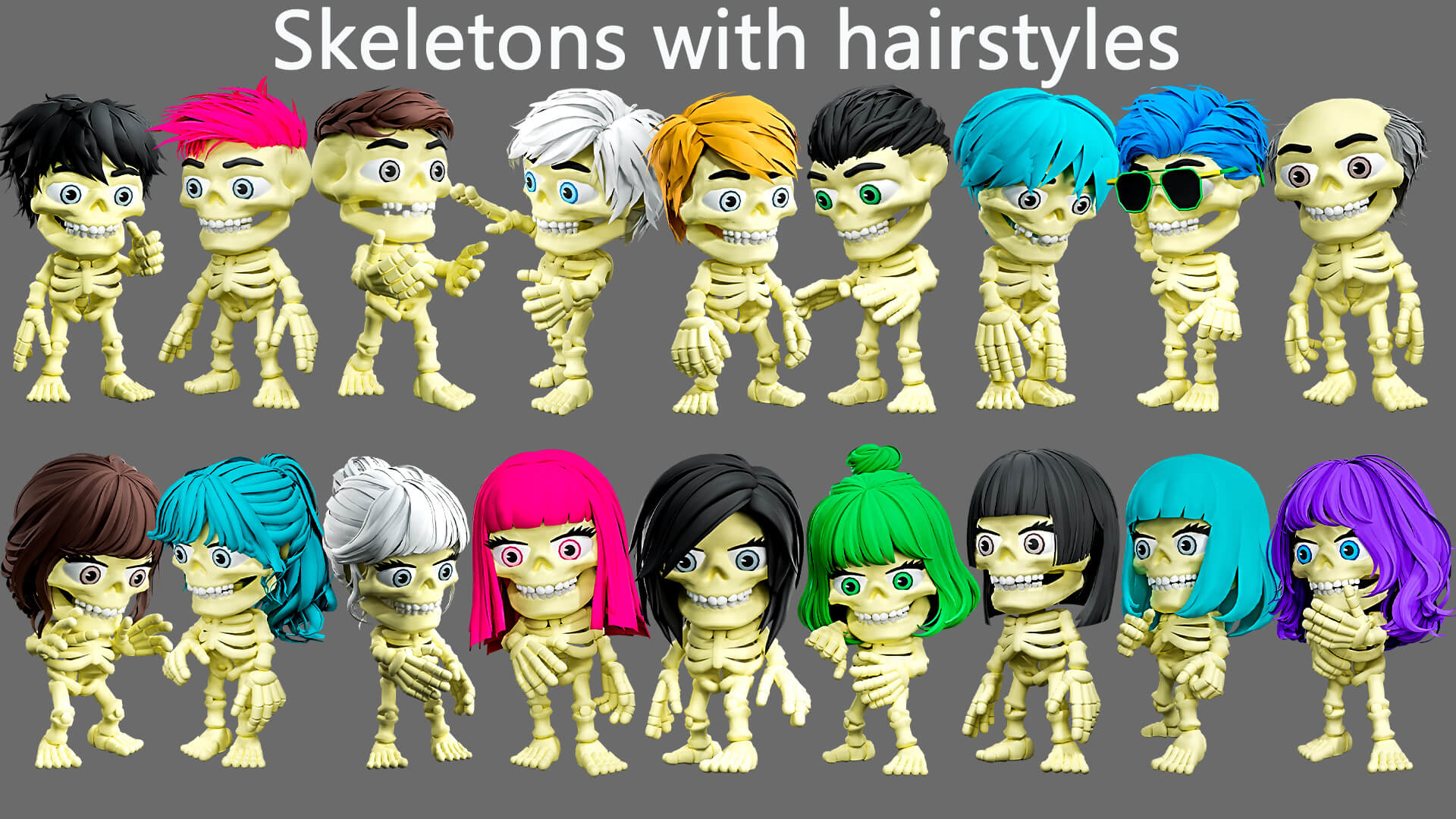 Skeletons With Hairstyles - 3D Model by 7ka